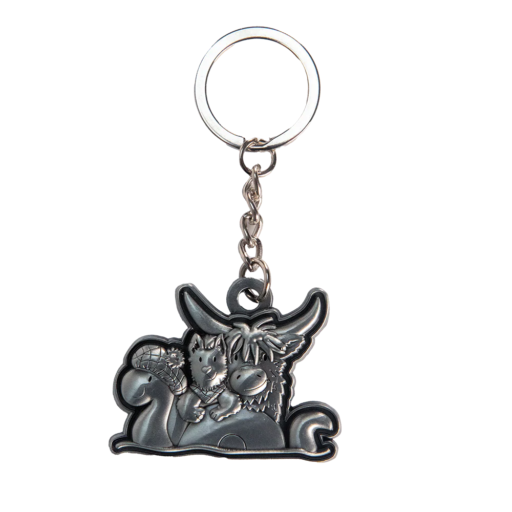 Brushed Metal Scottish Keyring – Nessie, Coo, Collage & More – KILT.CO.UK